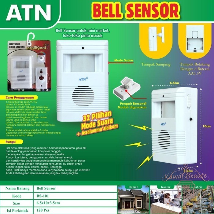Jual Bel pintu rumah sensor gerak bell alarm tamu welcome ATN - BELL ...