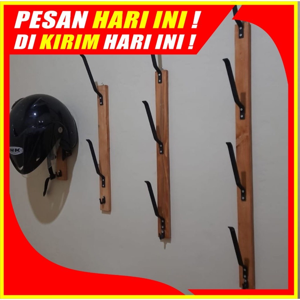Jual Tempat helm rak / Gantungan helm 4 susun tempel dinding kayu jati ...