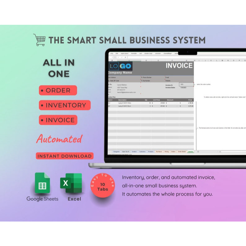 Jual Automated Invoice & Inventory Printable Excel Spreadsheet Template ...