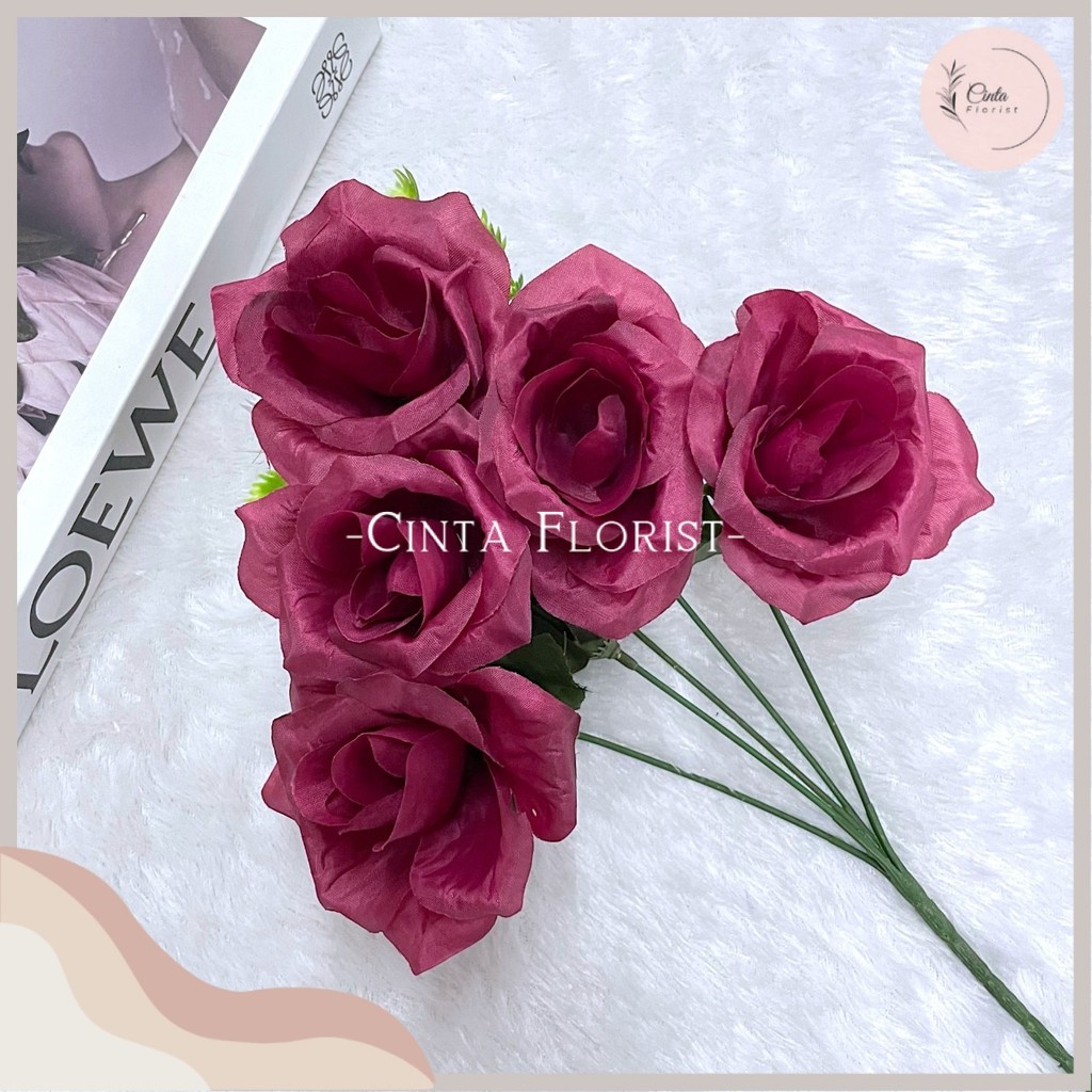 Jual Bunga Mawar Cabang 5 Bahan Kain/rose jepang/mawar murah/atifisial ...