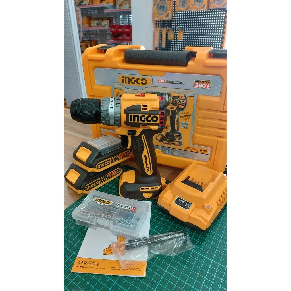 Jual Cordless Impact Drill 20V 60Nm 13mm Brushless Bor Baterai INGCO ...