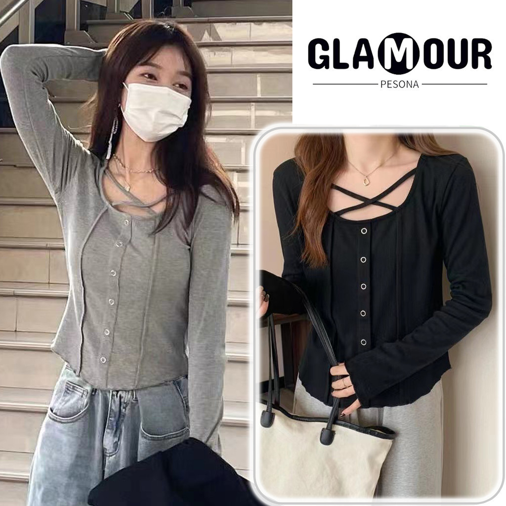 Jual GLAMOUR PESONA Crop Top Long Sweet Cool Wind Scheming Top Awal ...