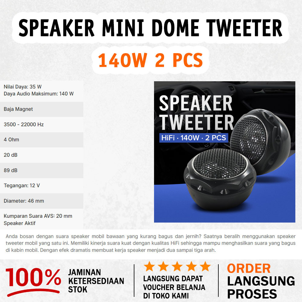 Jual Speaker Mini Dome Tweeter Loudspeaker Mobil HiFi 140W 2 PCS ...