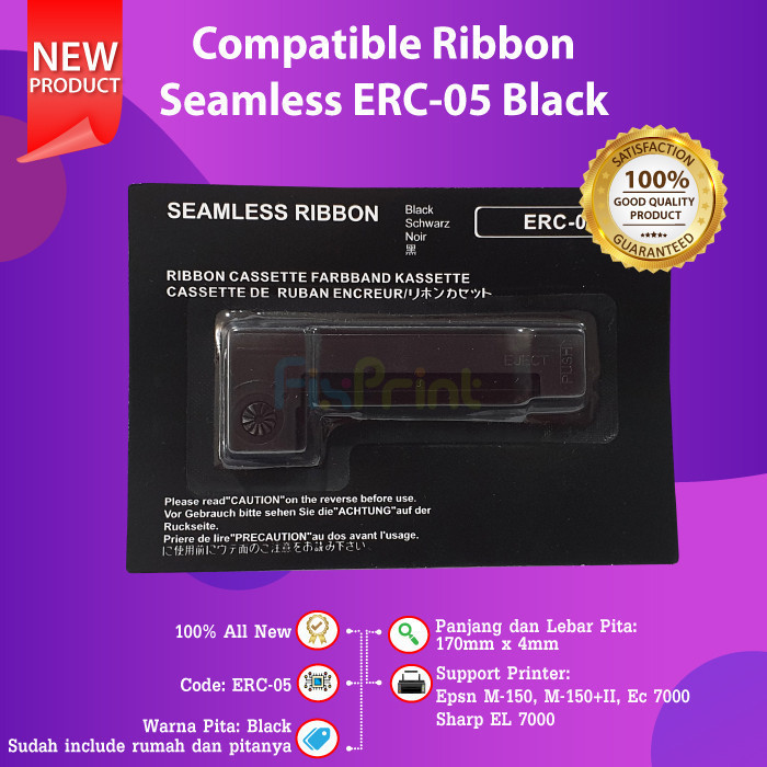 Jual Ribbon Seamless Epson ERC-05 Black Cassette Pita ERC05B Printer M ...