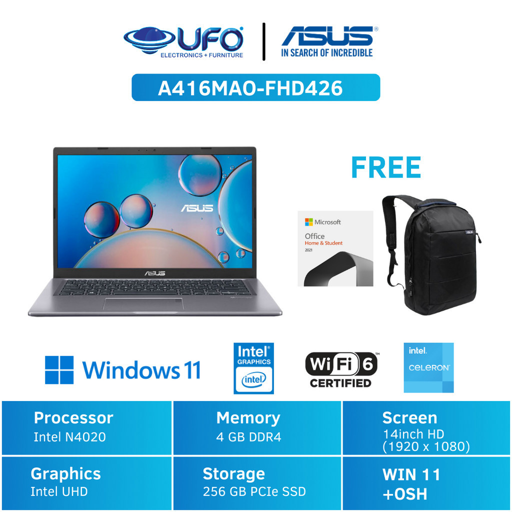 Jual ASUS VIVOBOOK 14 A416MAO FHD426 N4020 4GB 512SSD W11+OHS 14.0FHD ...