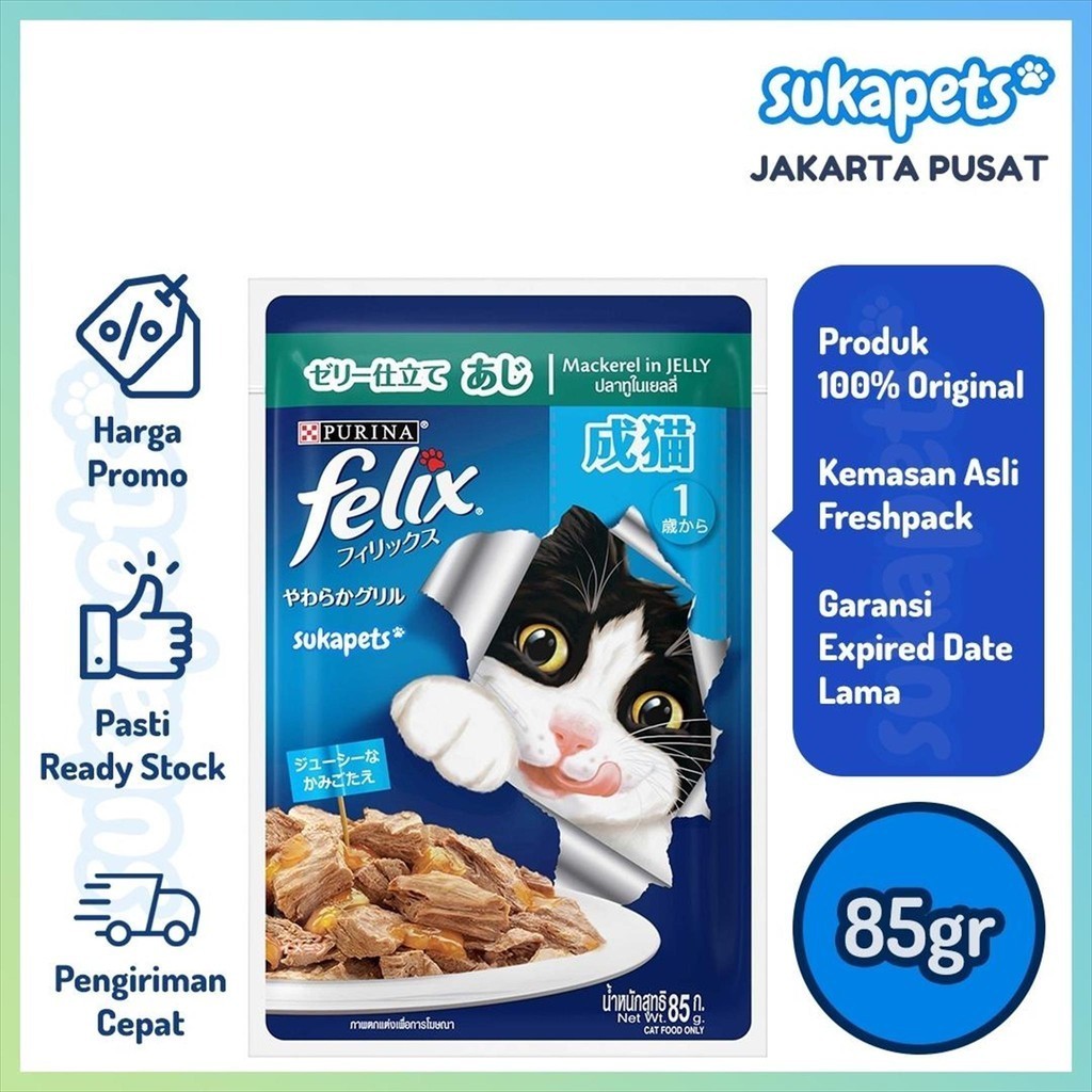 Jual Felix Cat Adult Mackerel Wet Food Pouch Makanan Kucing Basah 85gr ...