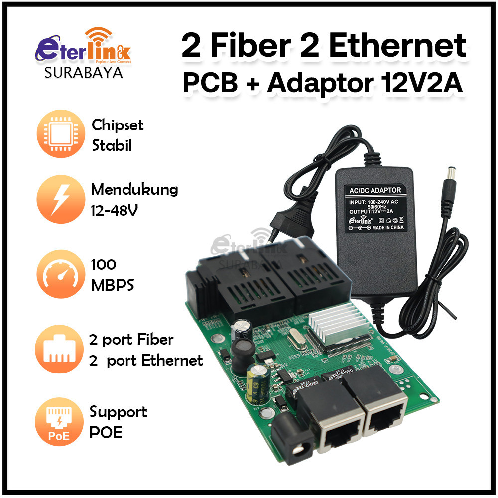 Jual 2F2E-PCB+Adaptor Atau PCS SAJA - MEDIA CONVERTER 2 FIBER 2 ETHERNET CM2F2E | Shopee Indonesia