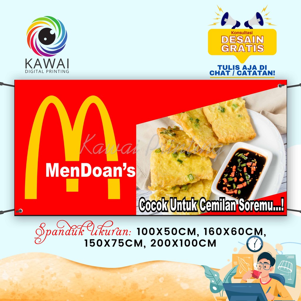 Jual Spanduk Banner MMT Cemilan Mendoan Merah Bisa Rekuest 200x100 Cm ...