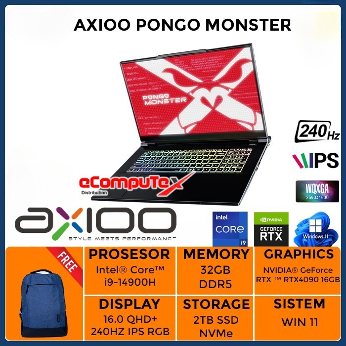 Jual AXIOO PONGO MONSTER I9 14900H RTX4090 8GB/ RAM 32GB 2TB SSD WIN 11 ...