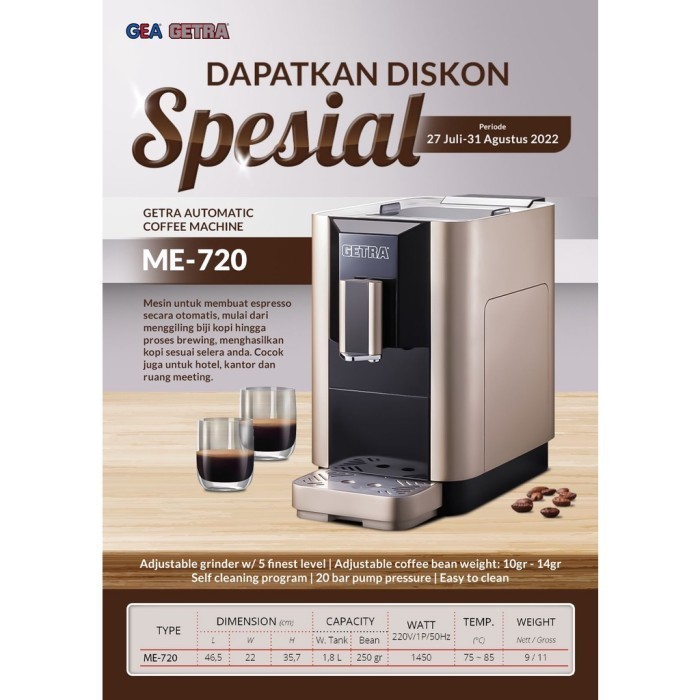 Jual Getra Coffee Machine Me-720 Automatic | Mesin Kopi Otomatis Me720 ...
