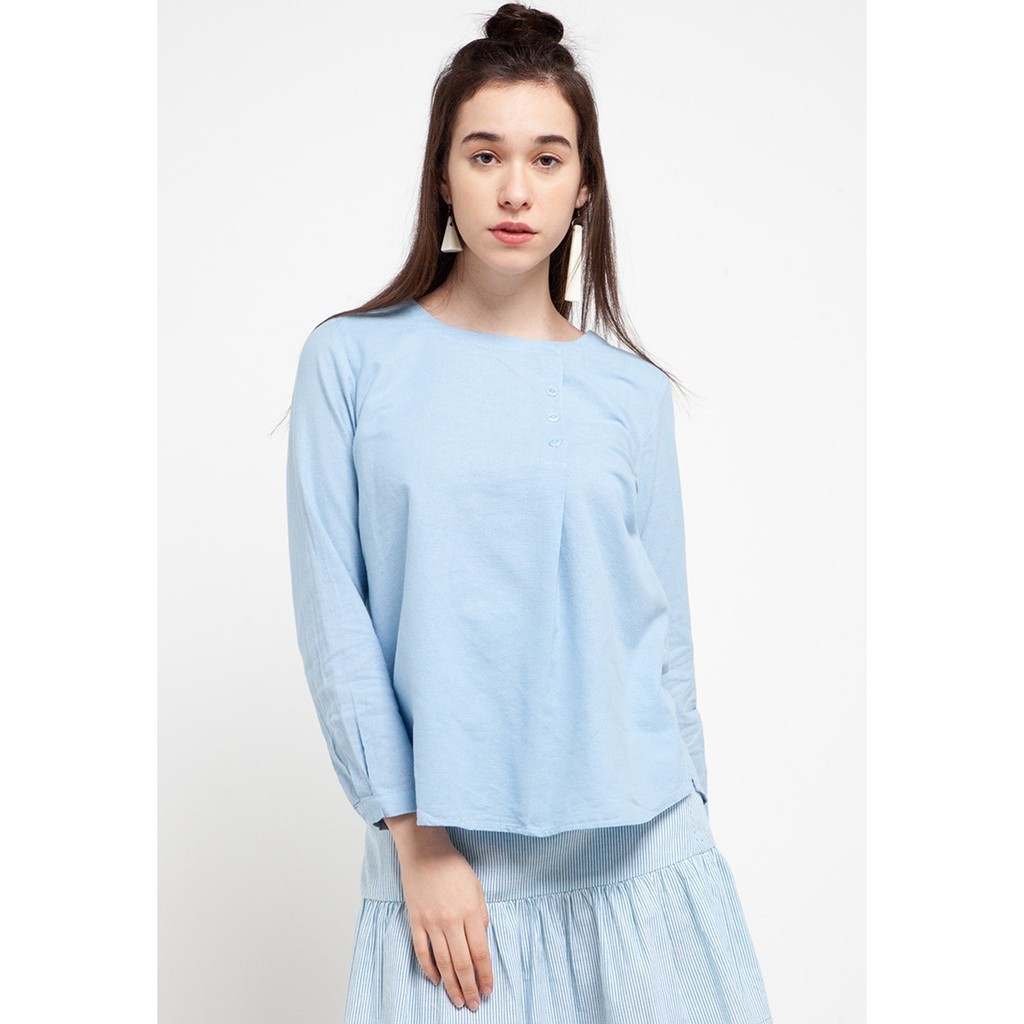 Jual Rodeo - Blouse Wanita - Lena Top - Blue | Shopee Indonesia