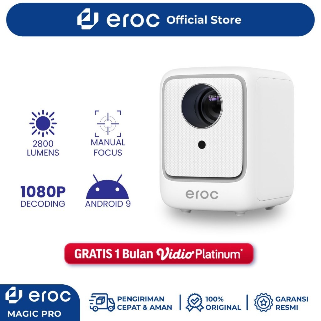 Jual EROC Smart Projector Full HD Decoding 4K - 250 ANSI Android IOS Cast Netflix Compatible ...