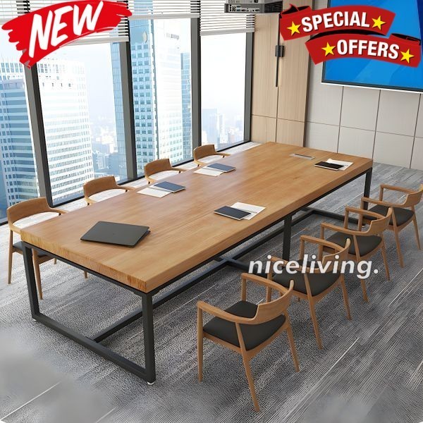 Jual Meja rapat kantor 8 kursi terbaru meja meeting kayu jati kaki besi ...