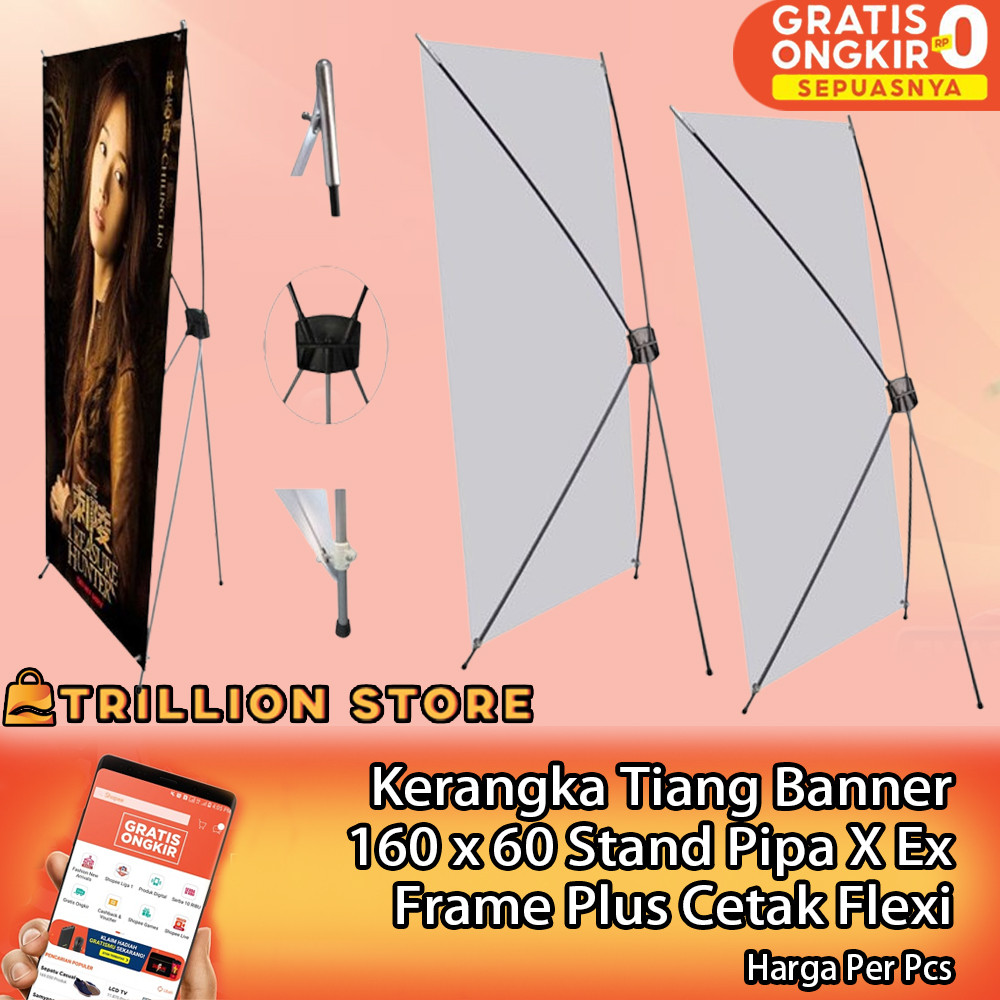 Jual Rangka Tiang Standing Baner Stand Banner Pipa X Ex 160 x 60 Besi ...