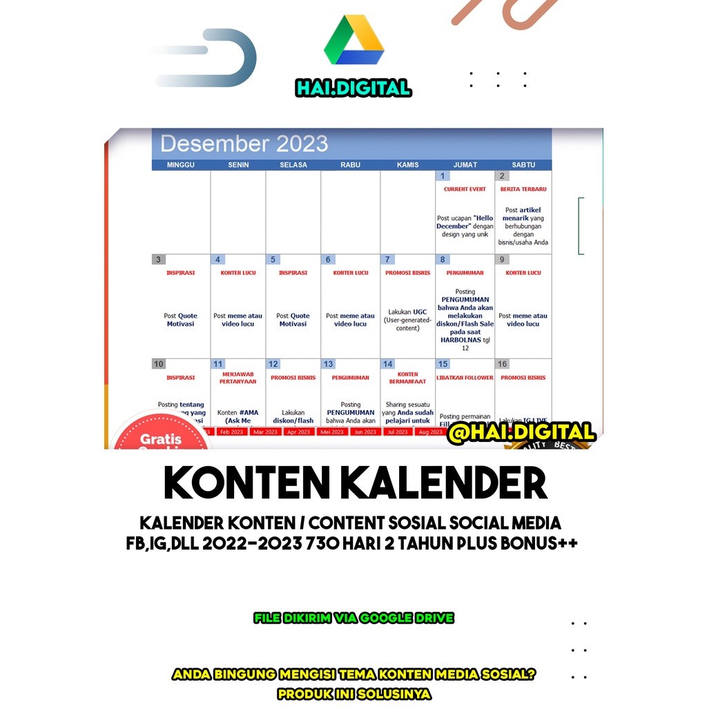Jual KALENDER KONTEN / CONTENT SOSIAL SOCIAL MEDIA FB,IG,DLL 2022-2023 730 HARI 2 TAHUN PLUS ...