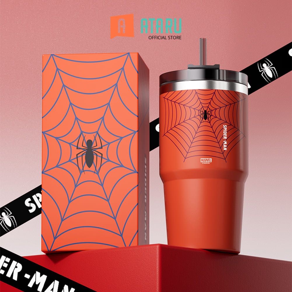 Jual Ataru 650 ml Botol Vacuum Flask Dengan Sedotan Spiderman - Merah ...