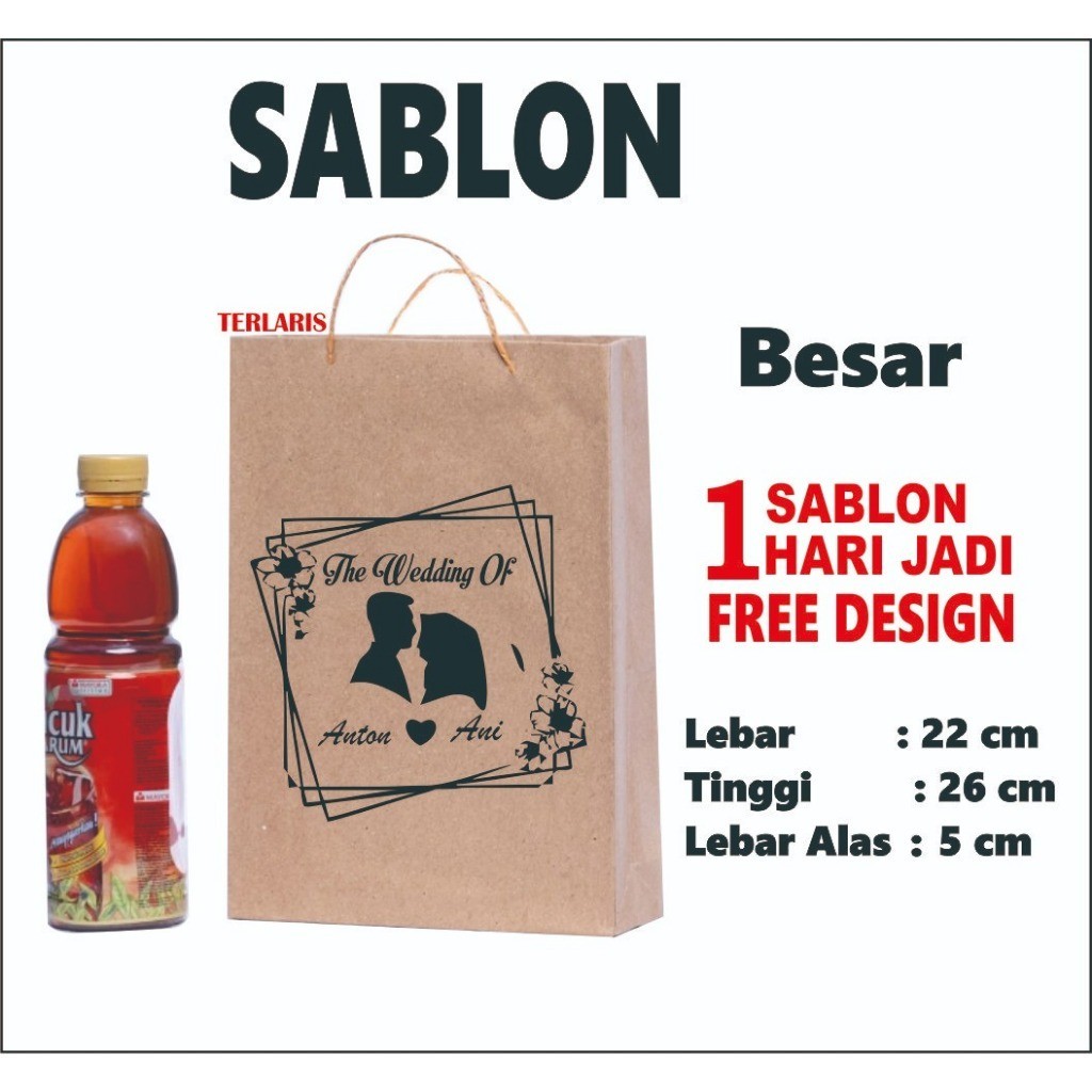Jual PAPER BAG CUSTOM SABLON BESAR 50 / - PAPERBAG SABLON 22cm X 26cm X ...