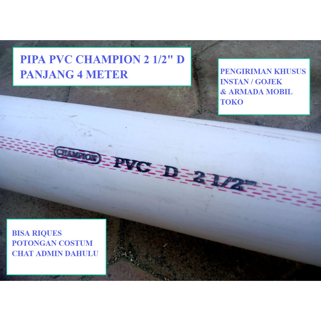 Jual Pipa PVC CHAMPION 2 1/2" Inch D Panjang 4 Meter Lonjoran | Shopee ...