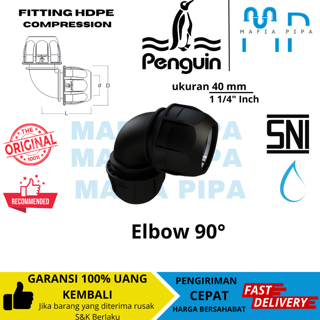 Jual Fitting HDPE Equal Elbow 90 Derajat Uk 40mm atau 1-1/4" inch | Shopee Indonesia