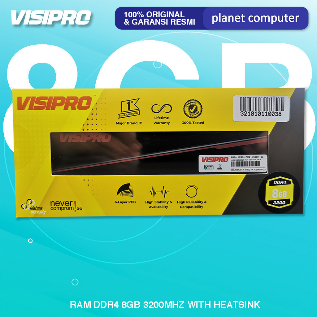 Jual RAM VISIPRO DDR4 8GB 3200Mhz PC25600 Memory Gaming with Heatsink ...