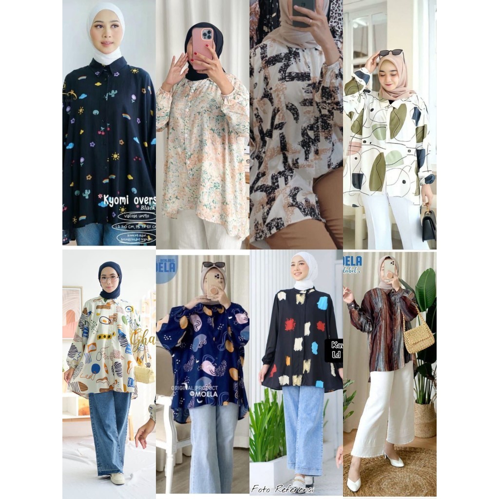 Jual MONOCROME OVERSIZE BLOUSE MOTIF - ATASAN RAYON FULL KANCING JUMBO ...