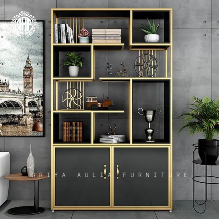 Jual Rak buku besi gold kombinasi kayu jati partisi terbaik | Shopee ...