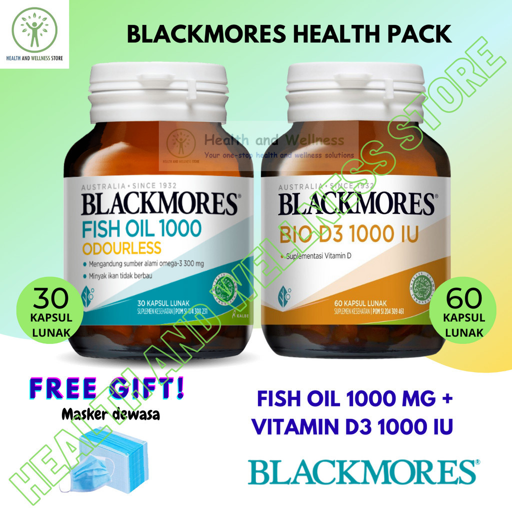 Jual Blackmores Fish Oil 1000 Odourless 30 Kapsul Lunak Dan Vitamin Bio D3 1000 IU 60 Kapsul ...