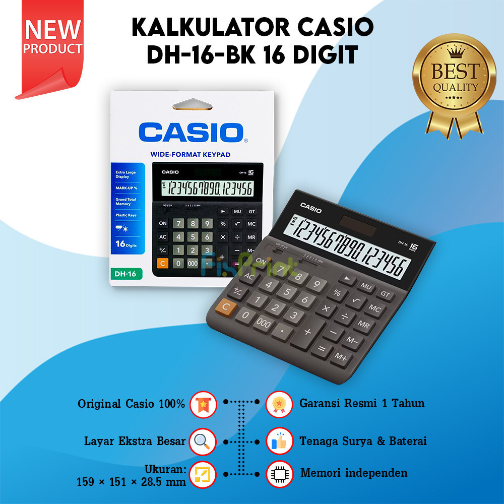 Jual Calculator DH-16 Casio 16 Digit, Kalkulator Kantor 16 Digits New ...