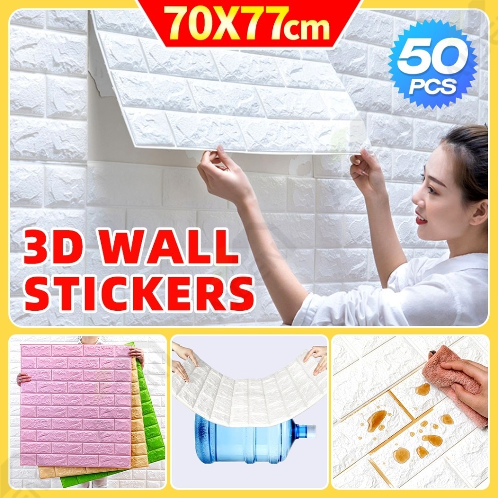 Jual Wallpaper Dinding 3D 50PCS 70 X 77 CM Busa Foam Batu Bata Sticker Waterproof Dekor Kamar ...