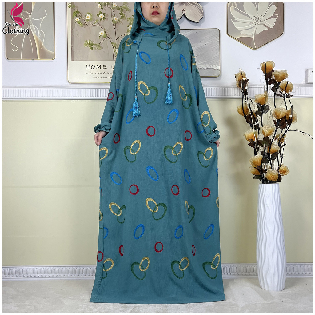 Jual 2025 New Ramadan Muslim Double Hat Solid Cotton Abaya Embroidery ...
