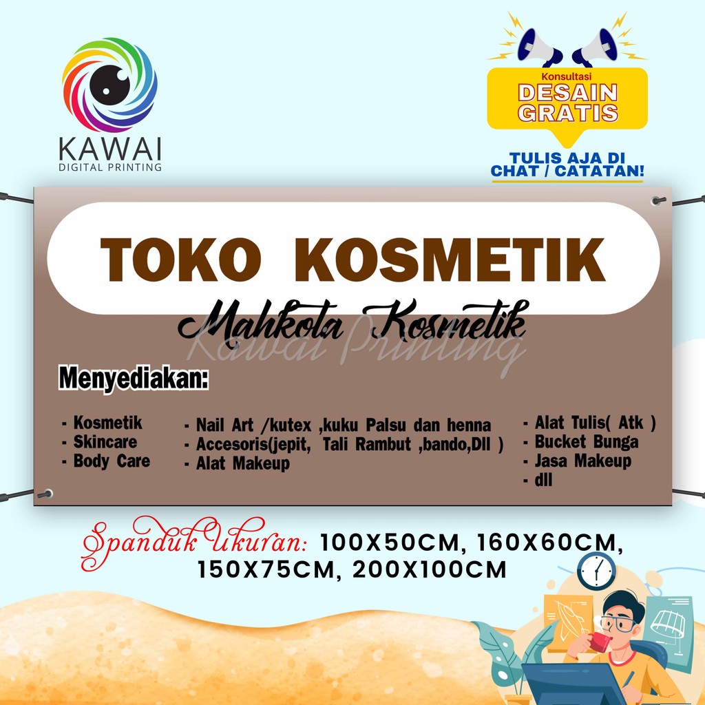 Jual Spanduk Banner MMT Toko Kosmetik Cokelat Putih Bisa Rekuest ...