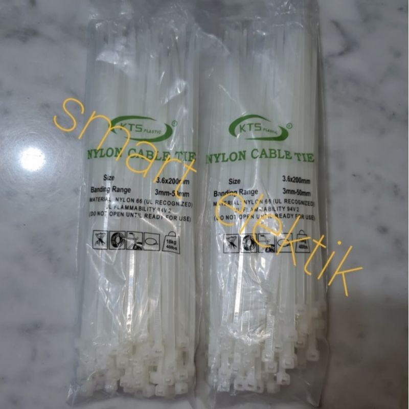 Jual Kabel Ties Putih Ukuran 3,6 × 200mm Bahan Nylon/ Kabel Tis 20cm ...
