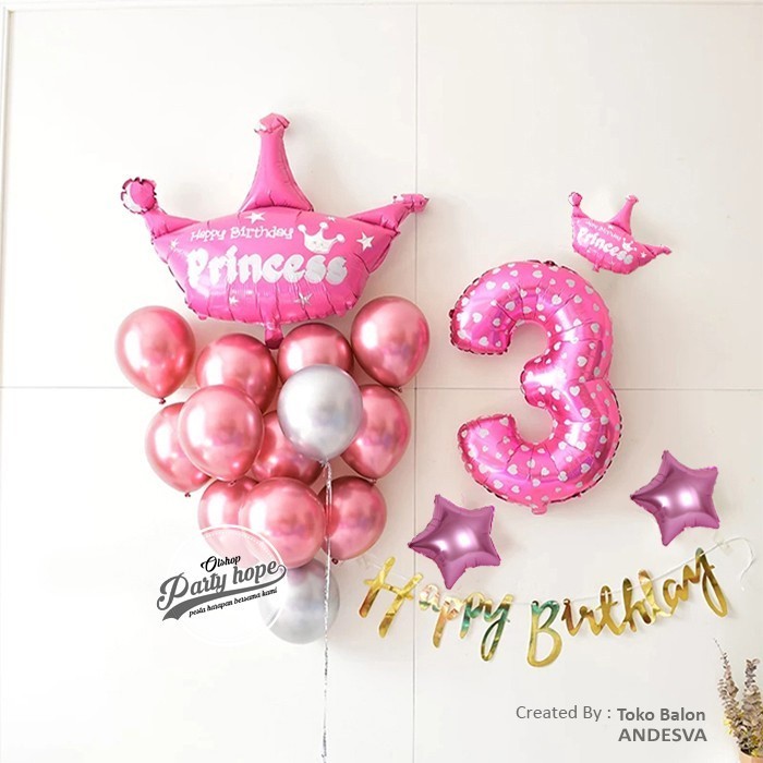 Jual Paket Dekorasi crown princess pink 2 / set balon ulang tahun happy ...