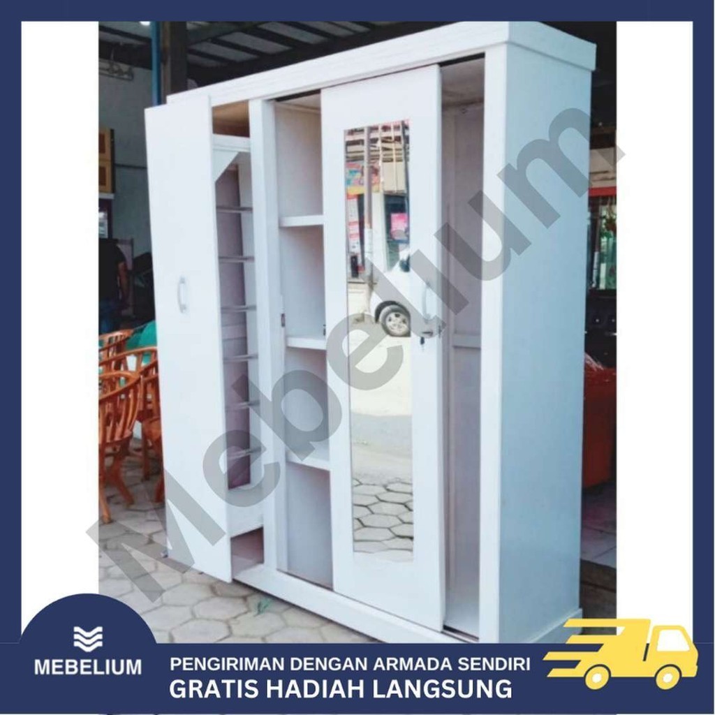 Jual [Original] Lemari Pakaian Kayu Sliding Rak Hijab Tarik 3 Pintu ...