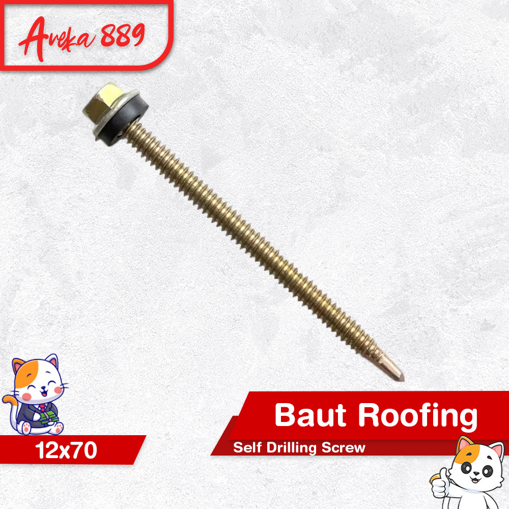 Jual Baut Baja Ringan 12x70 - Sekrup Roofing Wilson Kuning Karet EPDM - SDS 12x70 | Shopee Indonesia
