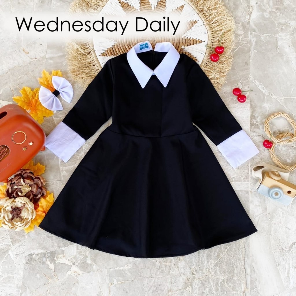 Jual Kostum Wednesday Addams Daily Dress Kostum Horor Halloween Bayi ...