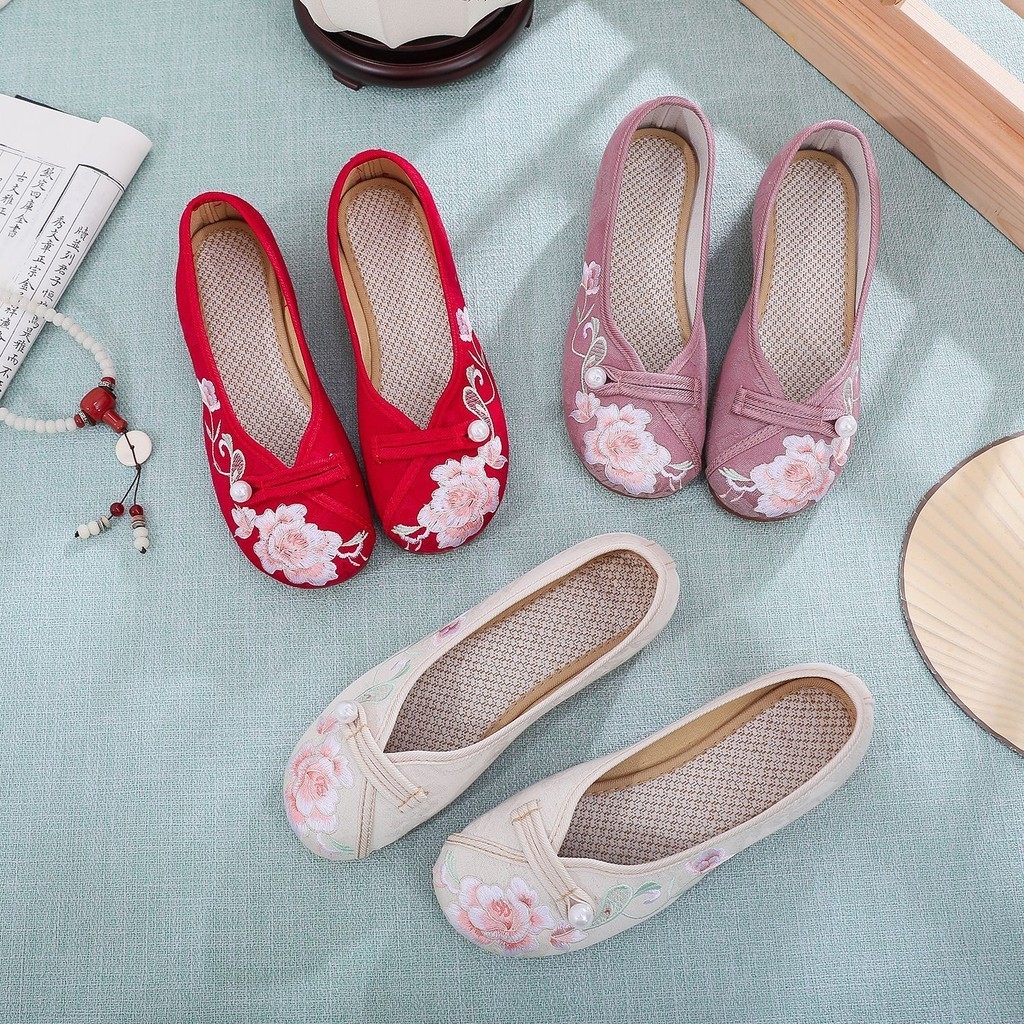 Jual Jingman Sepatu Kain Tradisional Datar Sepatu Hanfu Gaya Kuno Sol ...