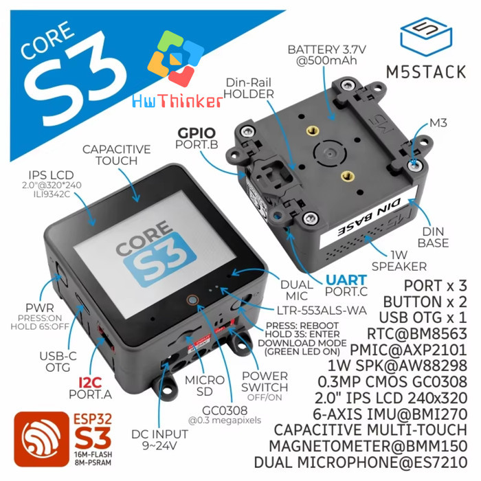 Jual MH27 M5Stack CoreS3 ESP32S3 ESP32-S3 loT Development Kit 6 Axis /DOF IMU Magnetometer ...