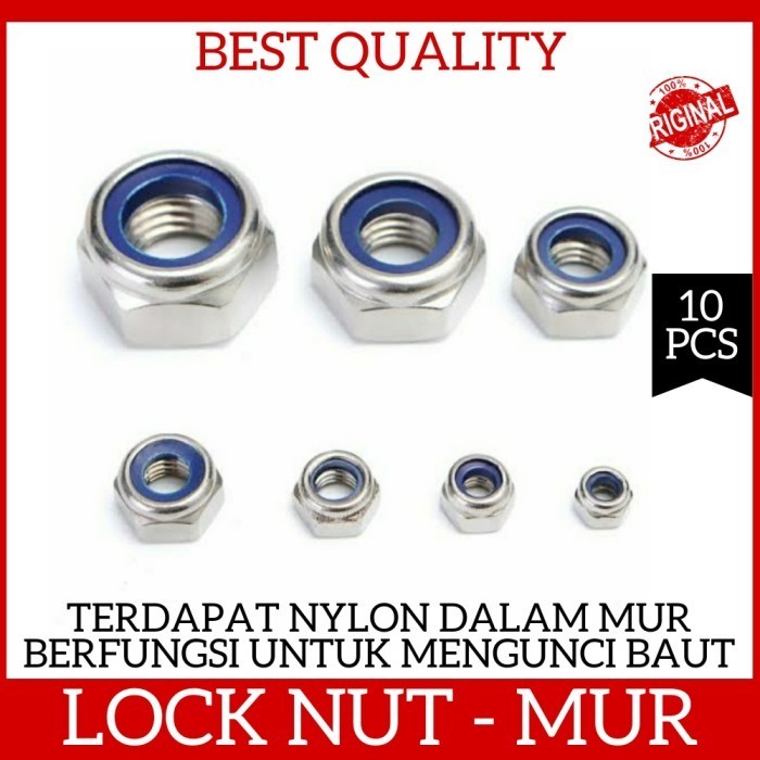 Jual Isi 10 Pcs Lock Nut Mur Nylon Untuk Pengunci Baut M3 M4 M5 M6 M8 M10 | Shopee Indonesia
