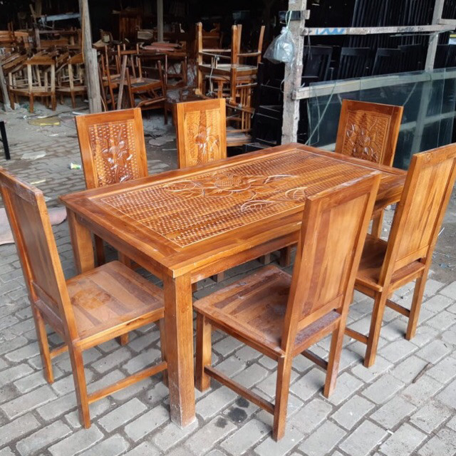 Jual Meja makan + 6 Kursi kayu jati Jepara murah/meja makan jati/meja makan kayu jati/meja makan ...