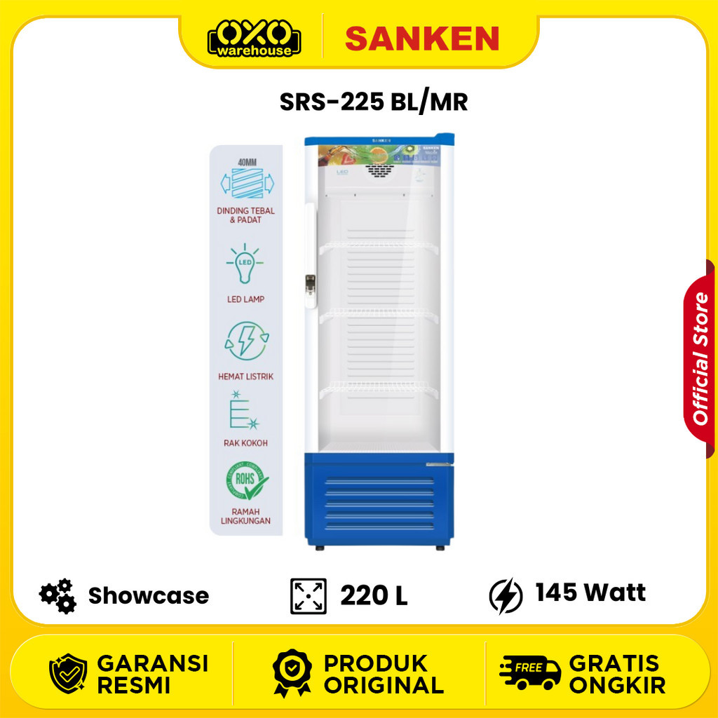 Jual Sanken SRS-225 BL/MR Showcase Lemari Pendingin 220 Liter | Shopee Indonesia