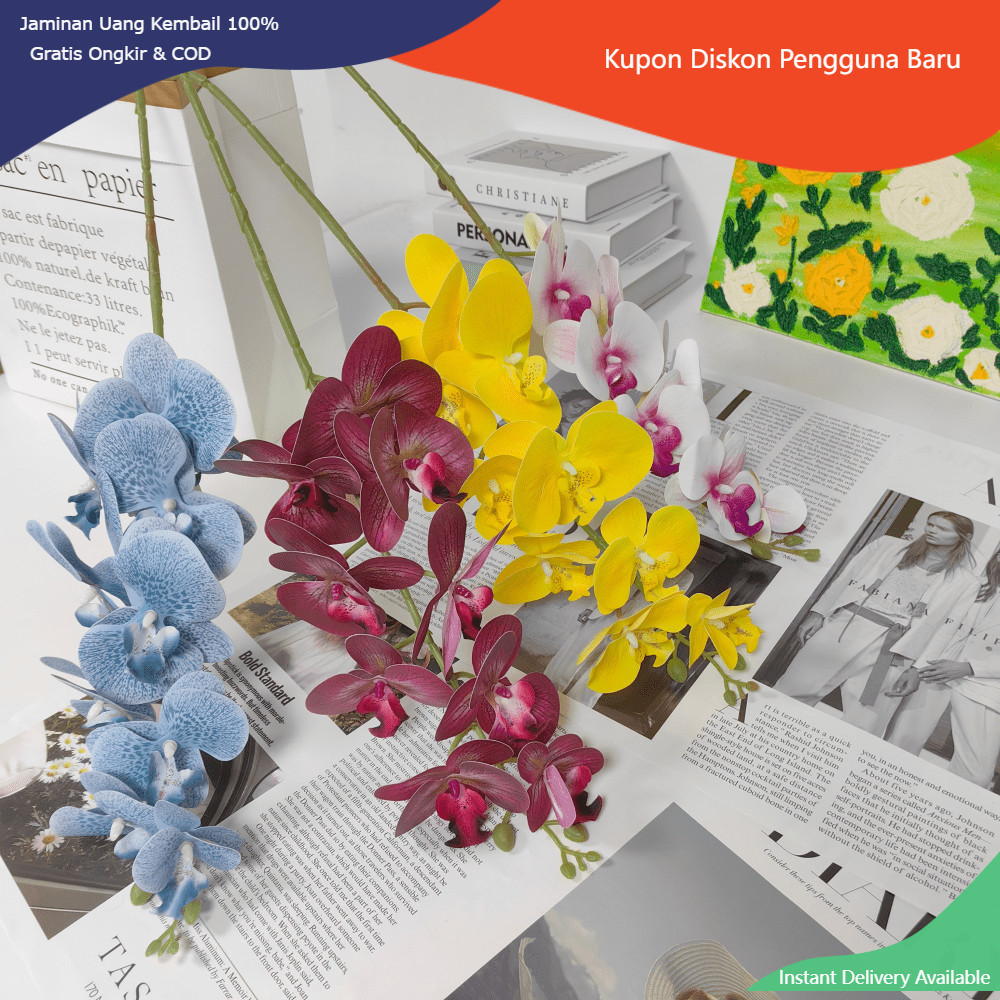 Jual Bunga Artificial Anggrek Latex Premium 105cm 3D Real Touch/ Bunga ...