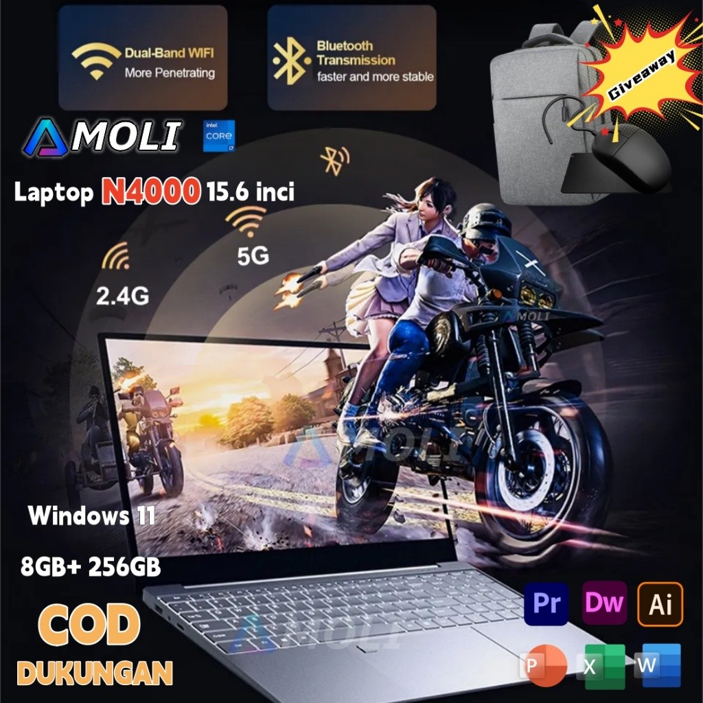 Jual AMOLI 15.6 Inci Laptop Intel N4000 8G+256GB 180° SSD HD Windows 11 ...