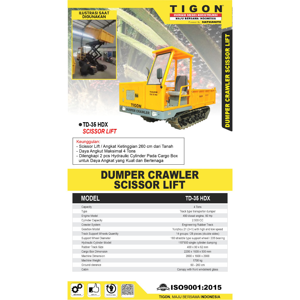 Jual Tigon Mesin Alat Angkut Sawit Mini Dumper Crawler TD 35 HDX With ...