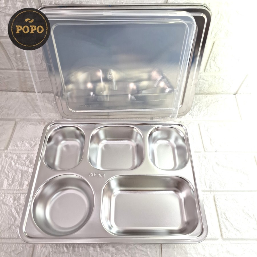 Jual Food Tray Piring Stainless Steel Lunch Box Set 5 Sekat Dengan ...