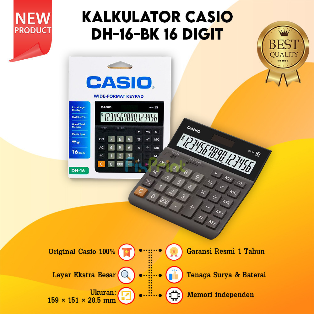 Jual Casio Kalkulator DH 16 Desktop Office 16 Digit Black New Original ...