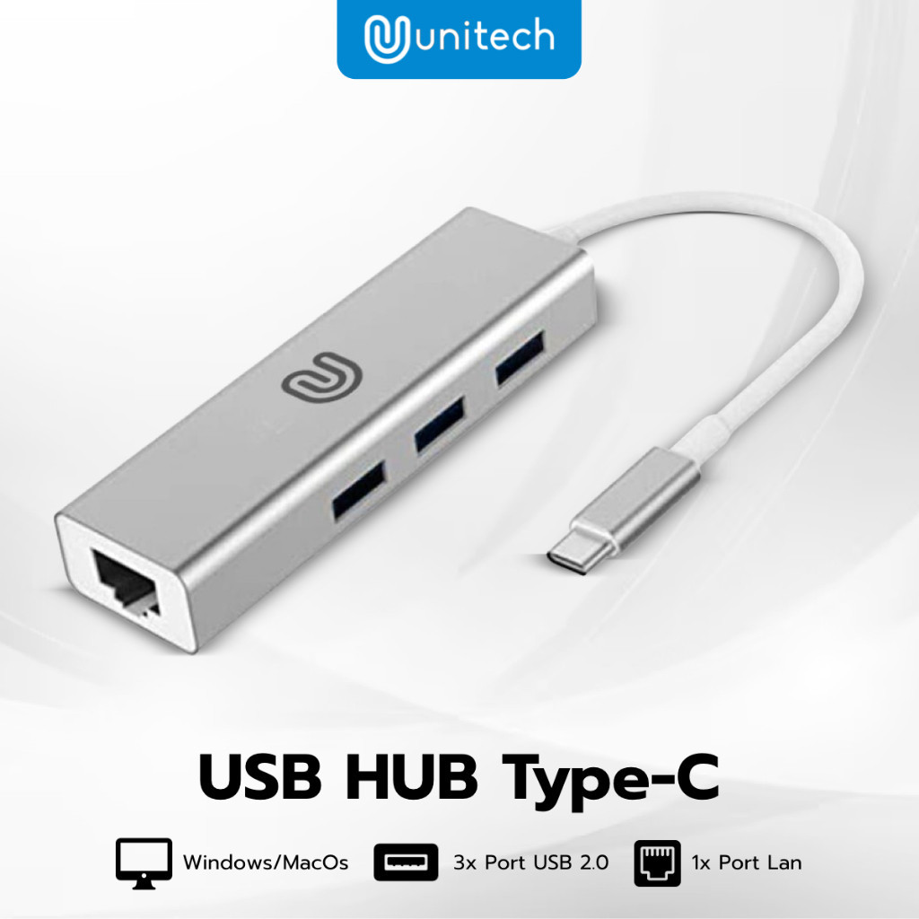 Jual Unitech USB Type-C 3.1 To LAN Adapter With 3 Port USB Hub 2.0 ...