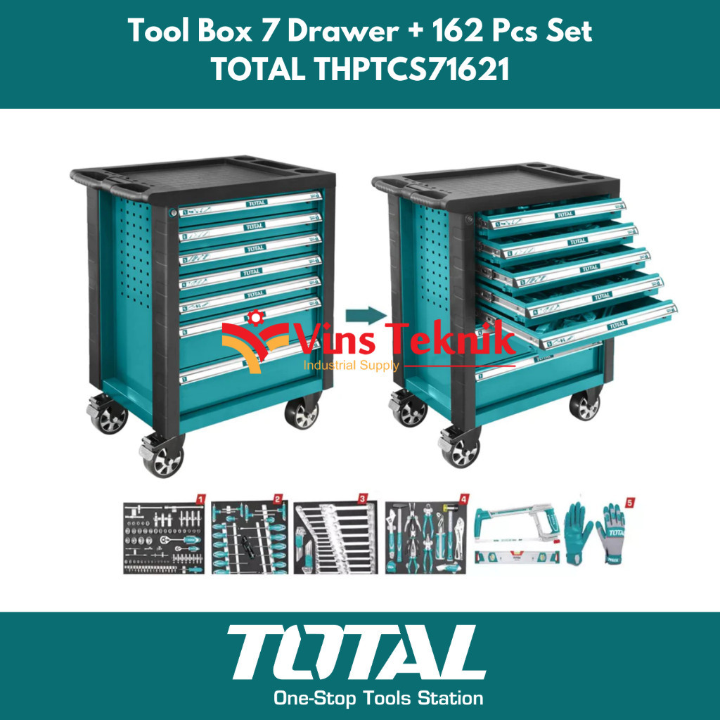 Jual Toolbox trolly kabinet 7 Drawer 162pcs SET Tool box TOTAL THPTCS71621 | Shopee Indonesia