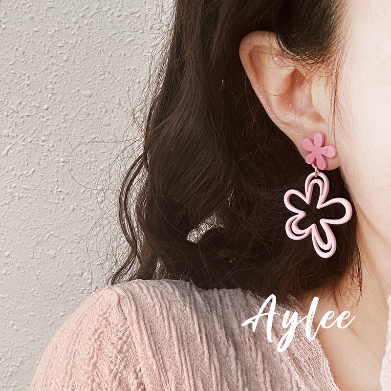 Jual [Aylee]Anting Juntai Bunga Besar Berongga Merah Muda Anting Paduan ...