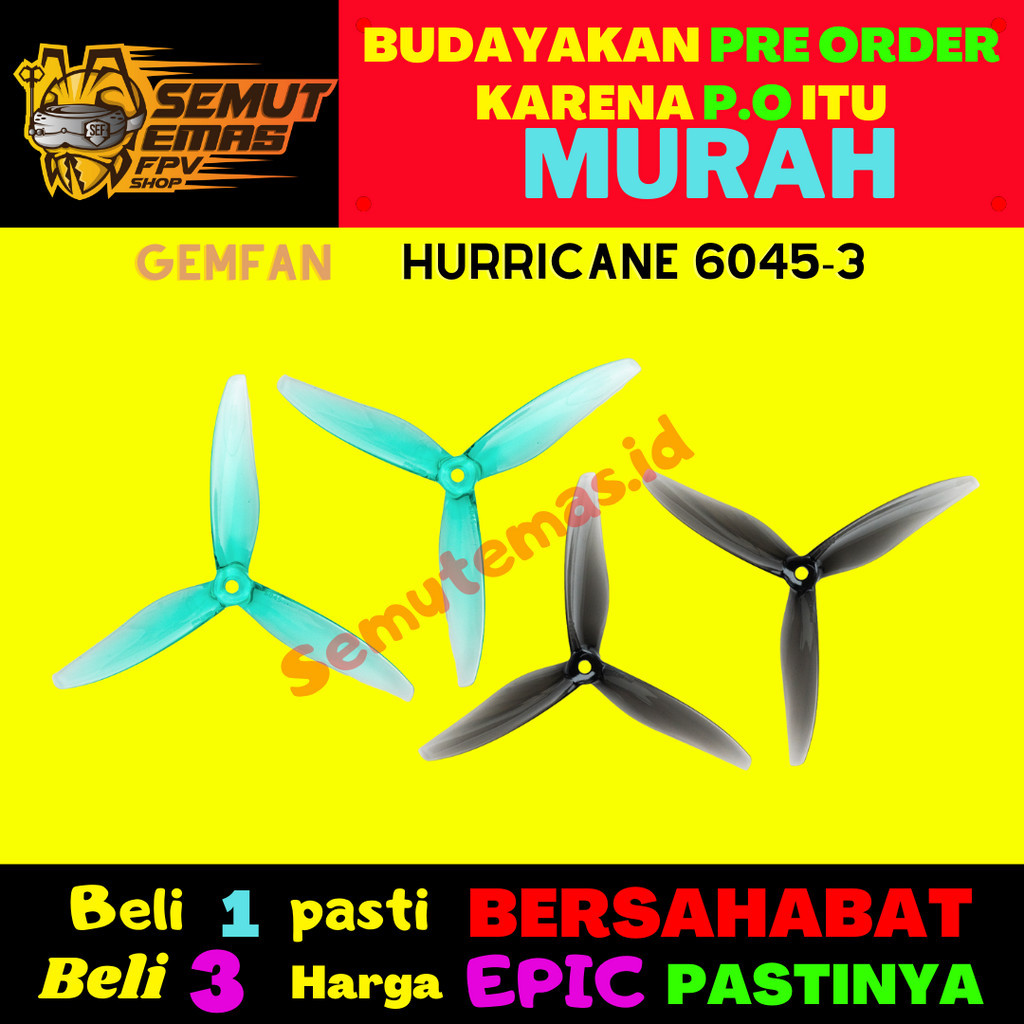 Jual Gemfan Hurricane 6045-3 3 Blade FPV Propeller 6 Inch | Shopee ...